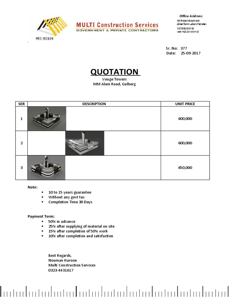 Quotation: SER Description Unit Price | PDF