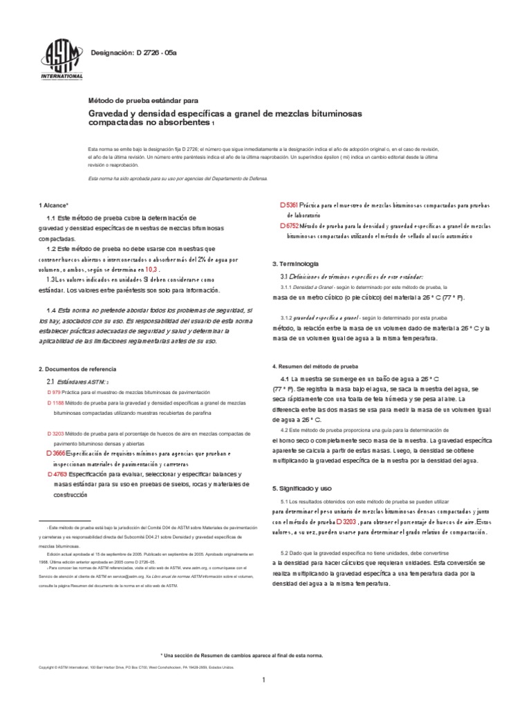 Bulk Density D2726 Español | PDF | Densidad | Masa
