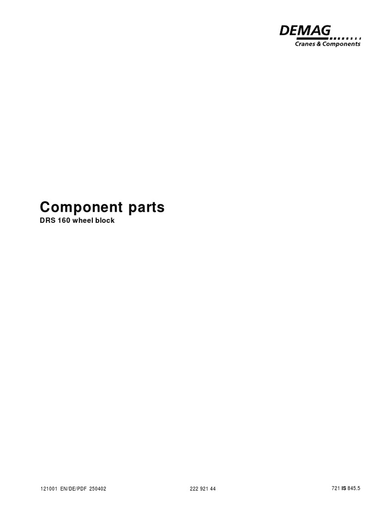 Component Parts: DRS 160 Wheel Block | PDF | Washer (Hardware) | Screw