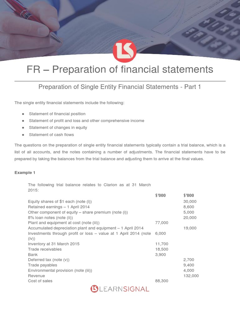 Preparation of Single Entity Financial Statements - Part 1 | PDF ...