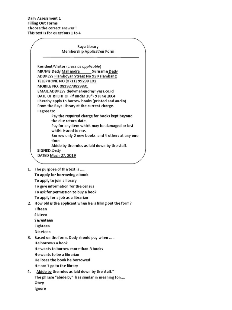 Daily Assessment 1 Filling Out Forms | PDF | Subscription Business ...
