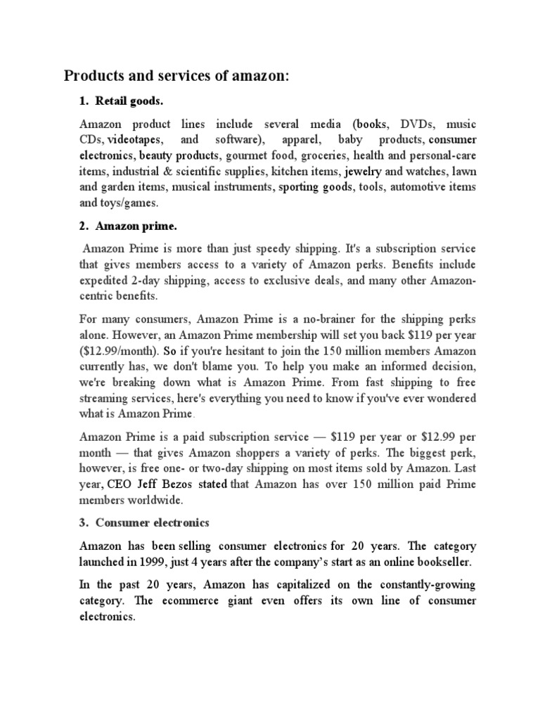 Products and Services of Amazon:: 1. Retail Goods | PDF | Mass Media ...