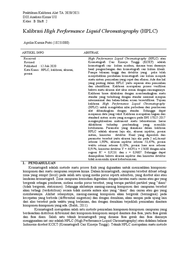 Kalibrasi HPLC | PDF | Teknologi & Rekayasa