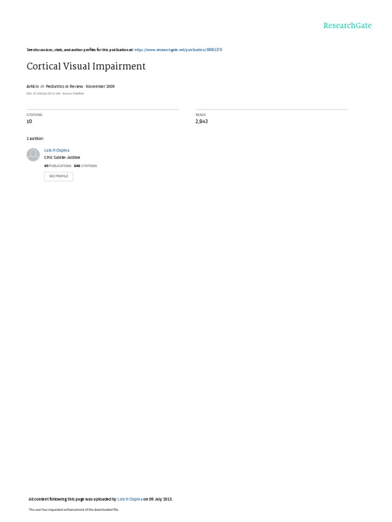 Cortical Visual Impairment: Pediatrics in Review November 2009 | PDF ...