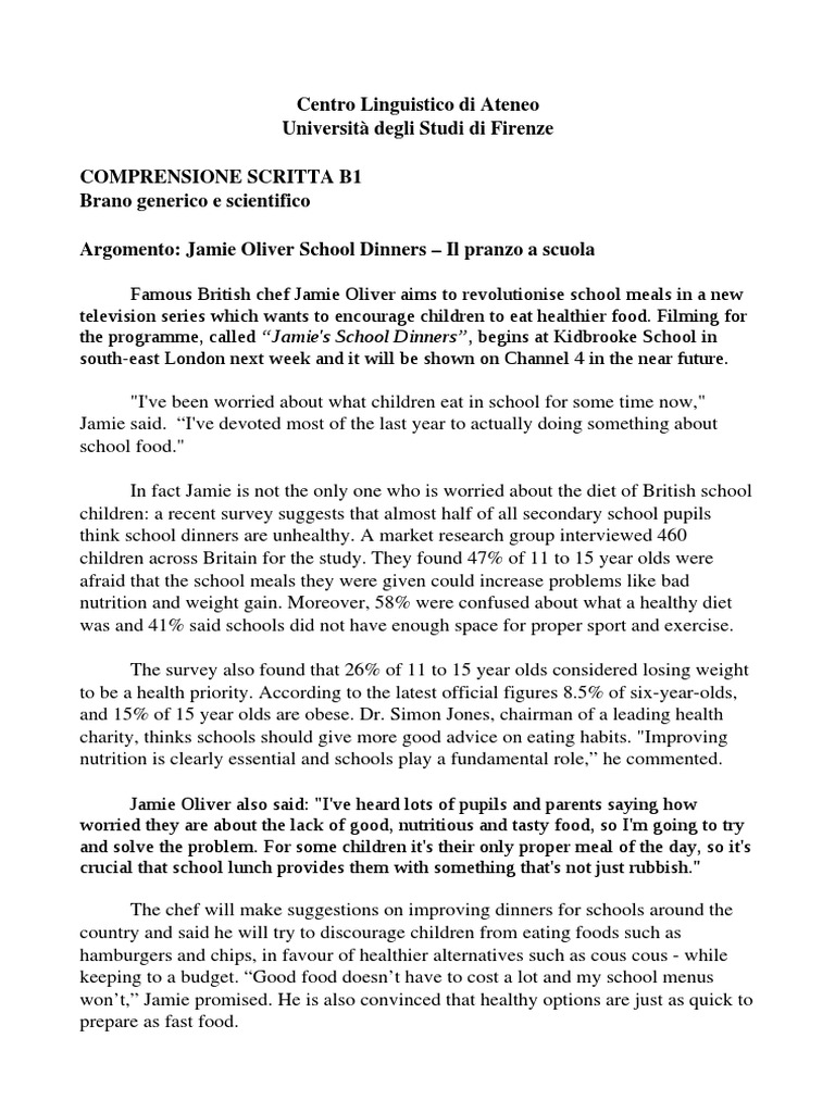 Jamie Oliver School Dinners B1 | PDF | School Meal | Eating Behaviors