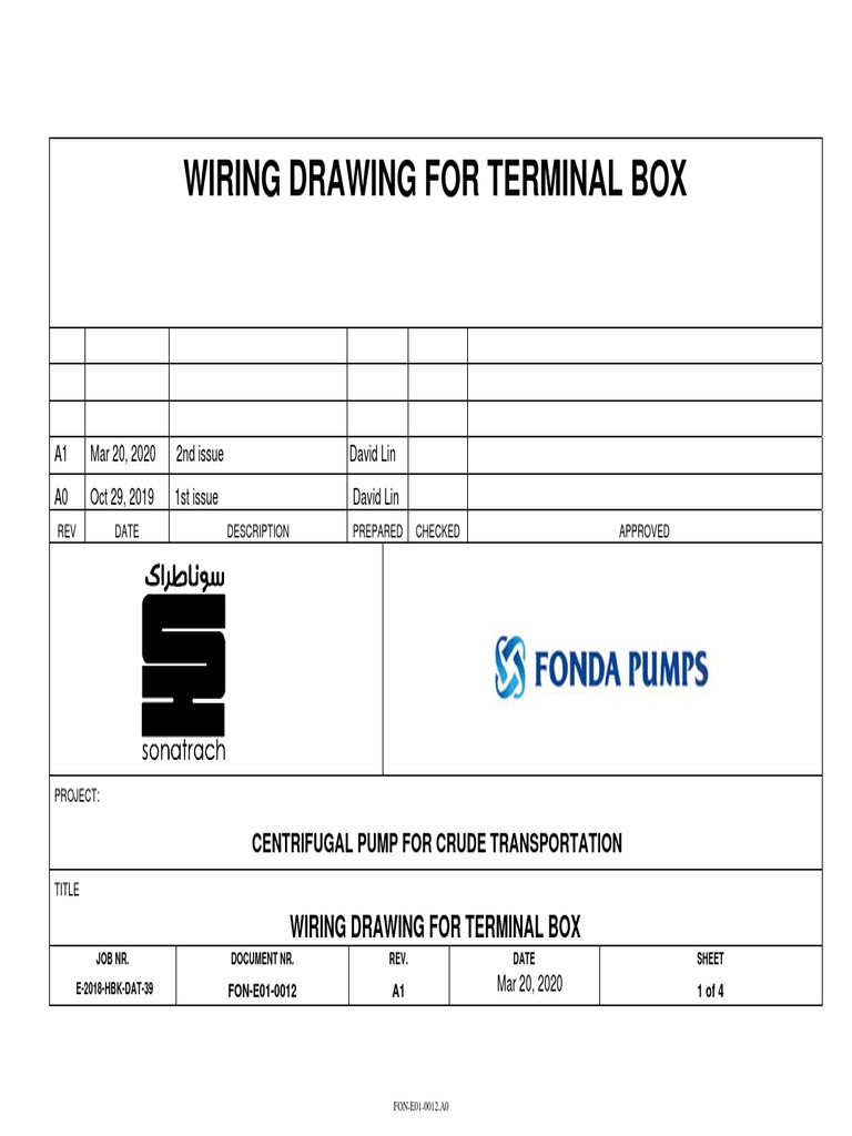 FON-E01-0012 WIRING DRAWING FOR TERMINAL BOX-Rev1 | PDF | Pump | Tools