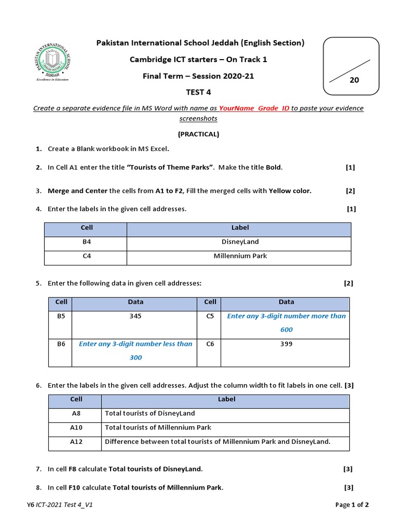 Y6 ICT Test4 V1 | PDF | Incremental Computing | Spreadsheet Software