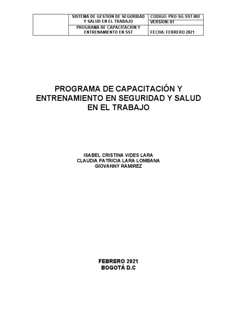 Programa De Capacitación Y Entrenamiento Pdf Seguridad Y Salud