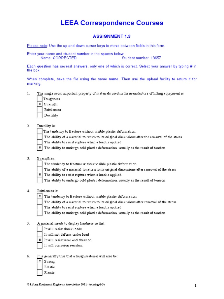 LEEA Correspondence Courses: Assignment 1.3 | PDF | Fracture | Steel