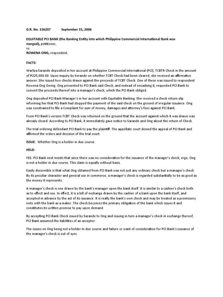 02 Equitable PCI Bank Vs ONG | PDF | Negotiable Instrument | Cheque