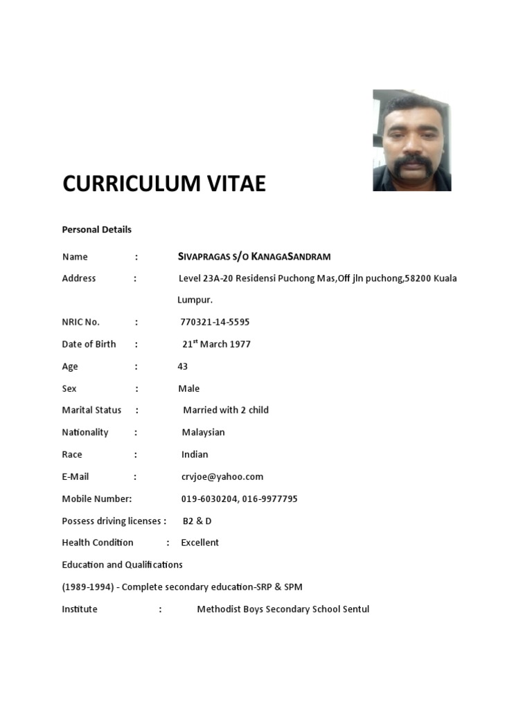 Curriculum Vitae: Personal Details | PDF | Malaysia | Southeast Asia