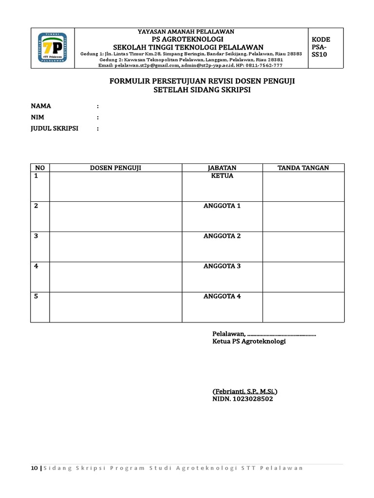 10-Formulir Acc Revisi Sidang Oleh Penguji-Psa-Ss010 | PDF