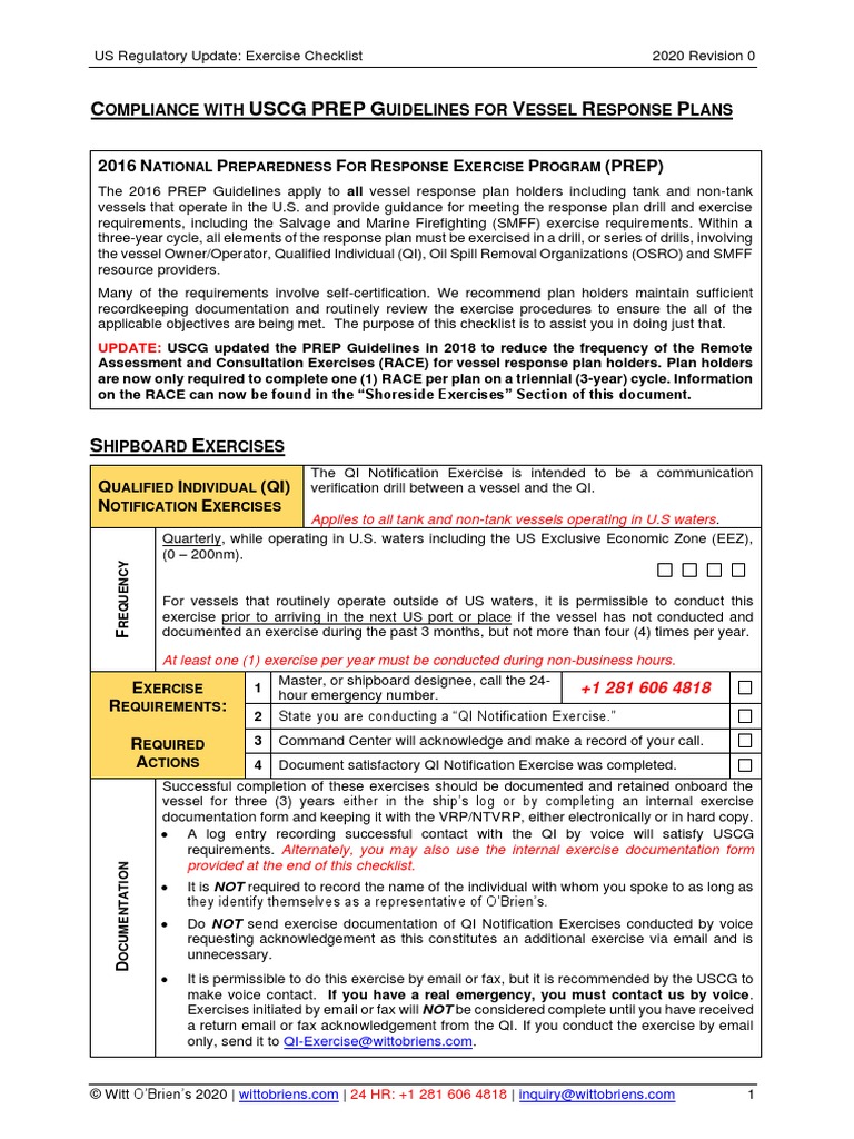 2020 Exercise Checklist Rev 0 | PDF | Marine Salvage | Oil Spill