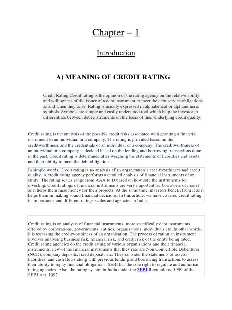 Chapter - 1: A) Meaning of Credit Rating | PDF