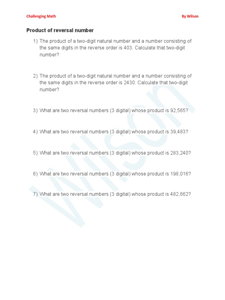 Product of Reversal Number | PDF