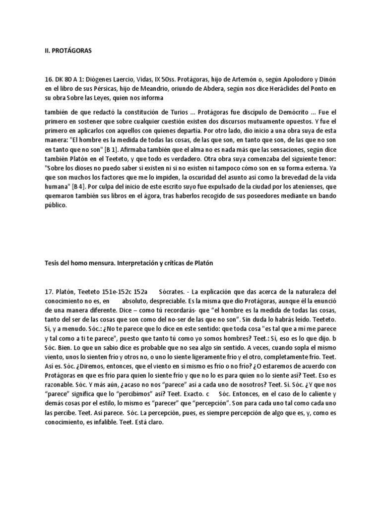 Fragmentos Protágoras | PDF | Platón | Verdad