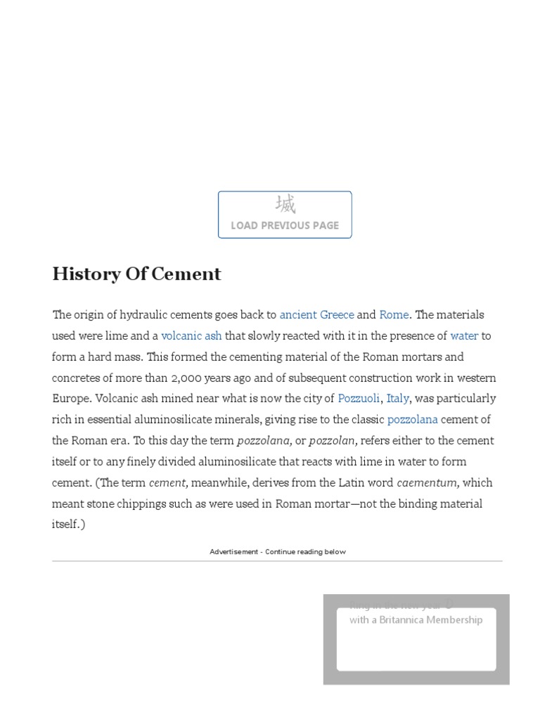 Cement - History of Cement - Britannica | PDF | Mortar (Masonry) | Cement