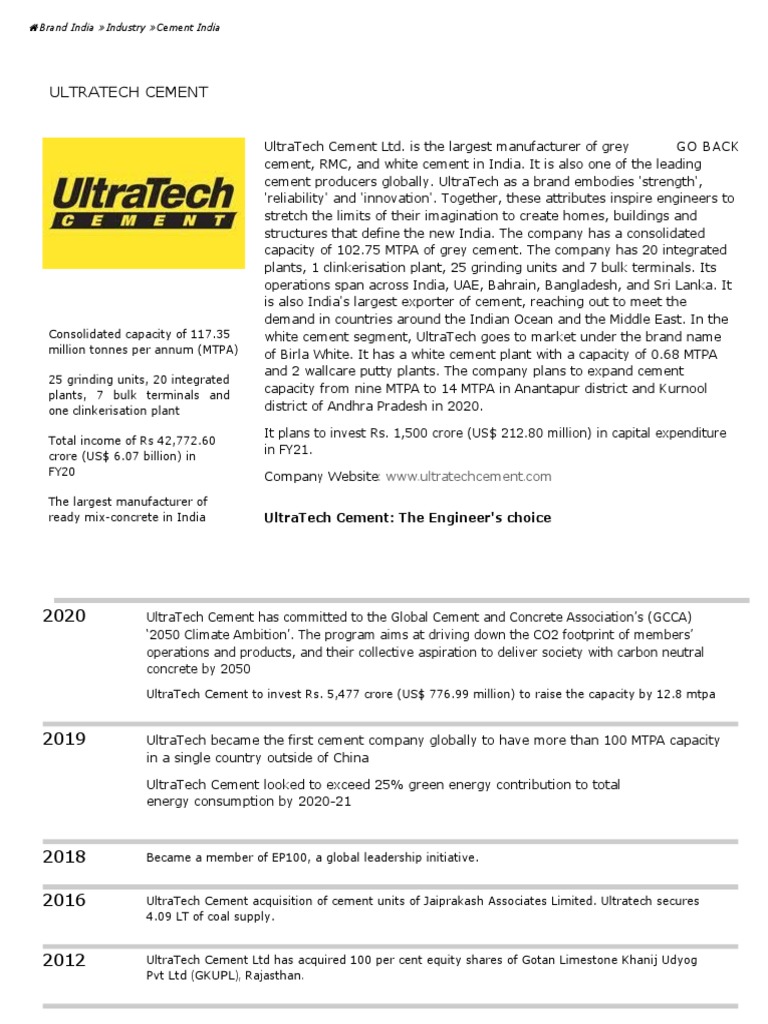 UltraTech Cement - The Engineer's Choice - IBEF | PDF | Cement | Economies