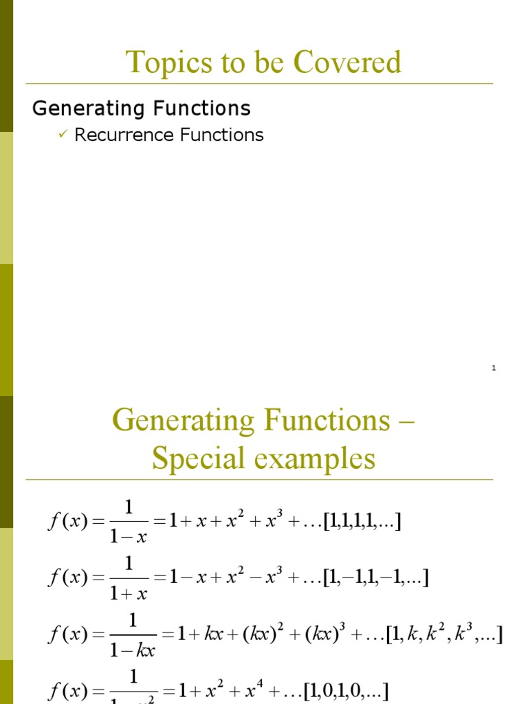Lecture 9a Generating Functions Recurrence Relations 20 Slides Pdf Recurrence Relation