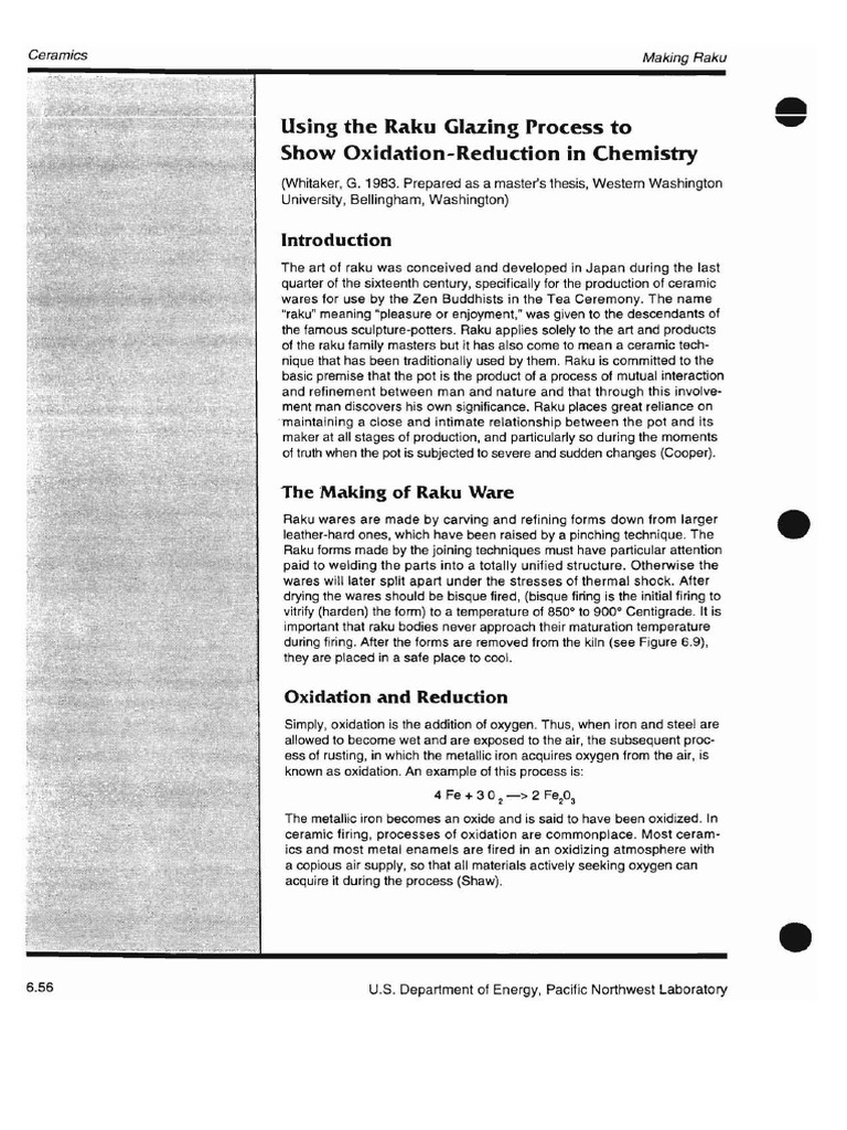 Using The Raku Glazing Process To Show Oxidation-Reduction in Chemistry ...