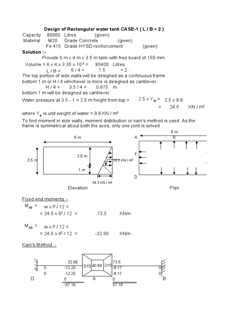 Design of Rectangular Water Tank | PDF | Bending | Concrete