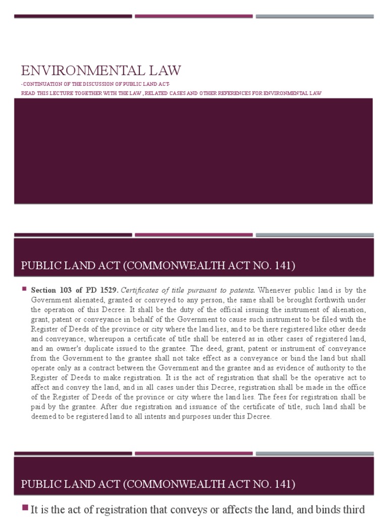 Continuation of Public Land Act | PDF | Patent | Deed