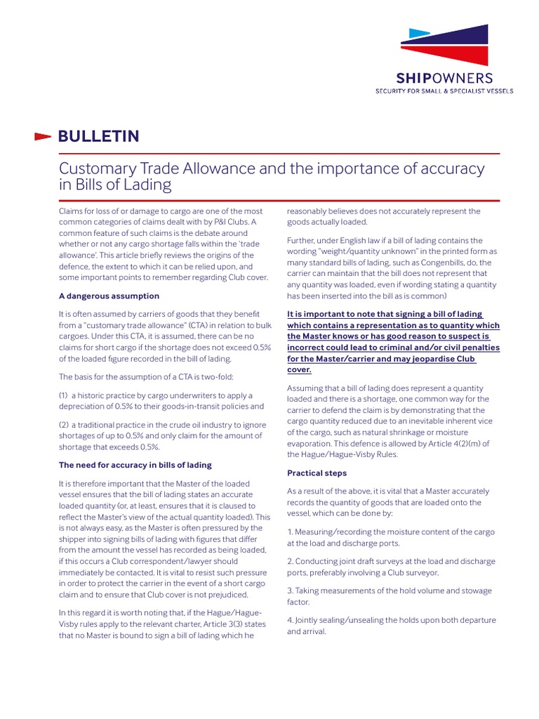 Customary Trade Allowance and The Importance of Accuracy in Bills of ...