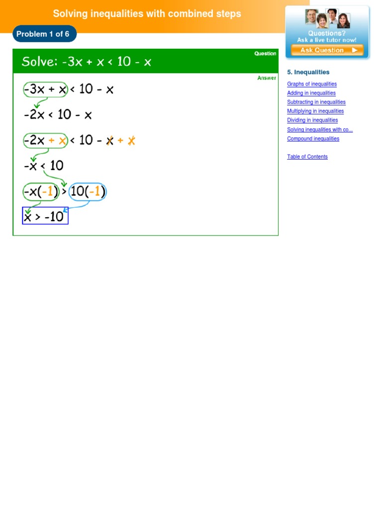Solving Inequalities With Combined Steps | PDF | Inequality ...