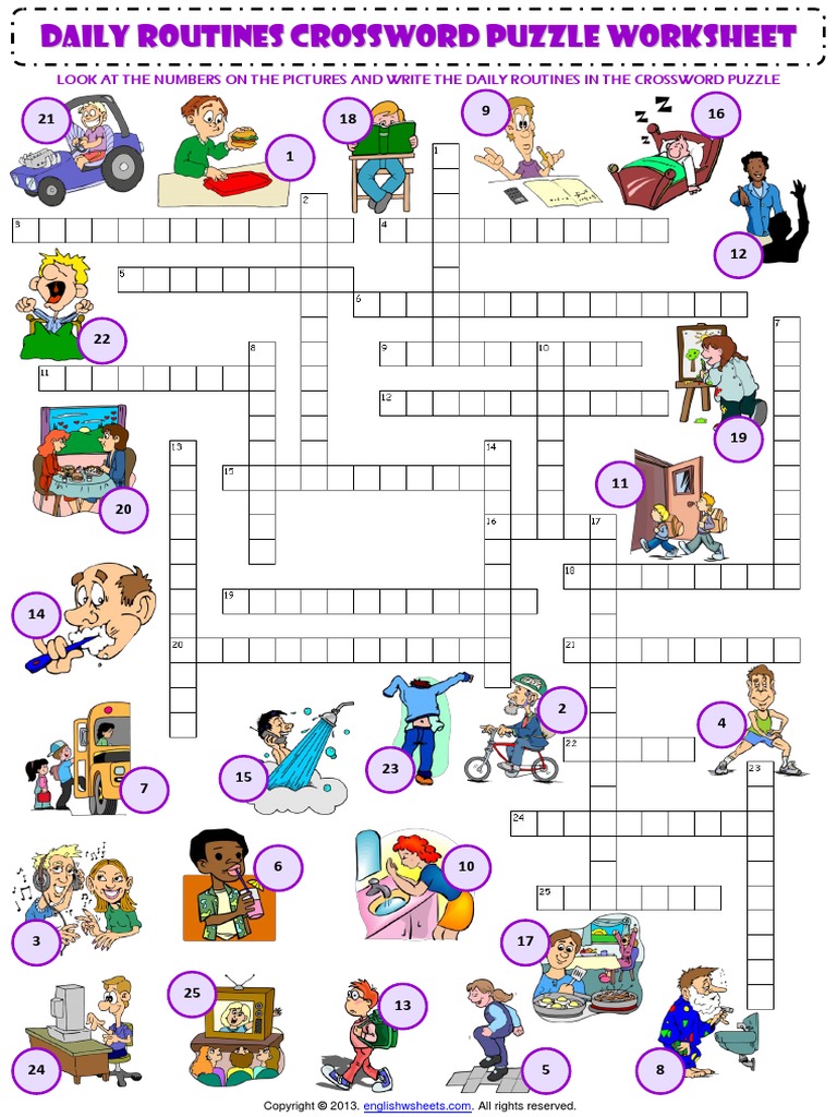 Daily Routines Vocabulary Criss Cross Crossword Puzzle Worksheet-Pages ...