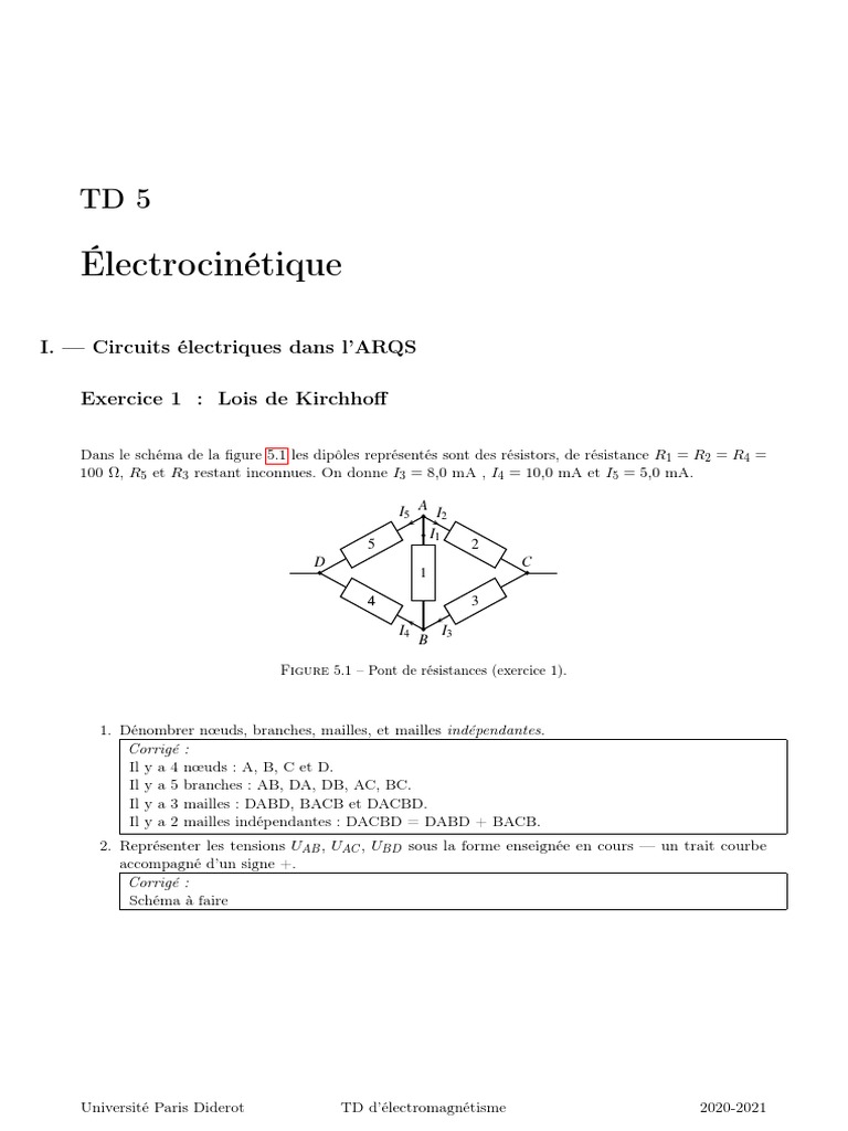 Corrige TD5 | PDF | Tension électrique | Résistance (électricité)