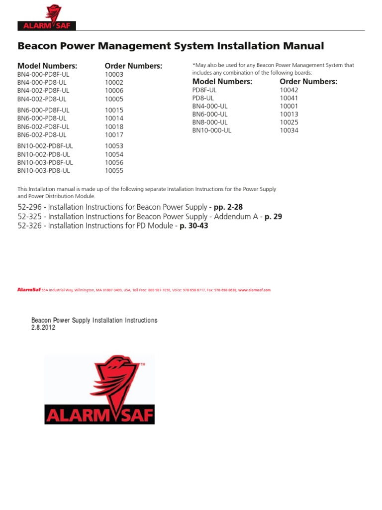 Beacon Power Management System Installation Manual: Model Numbers ...