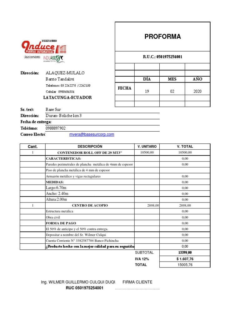 Base Sur Nueva Proforma | PDF | Business