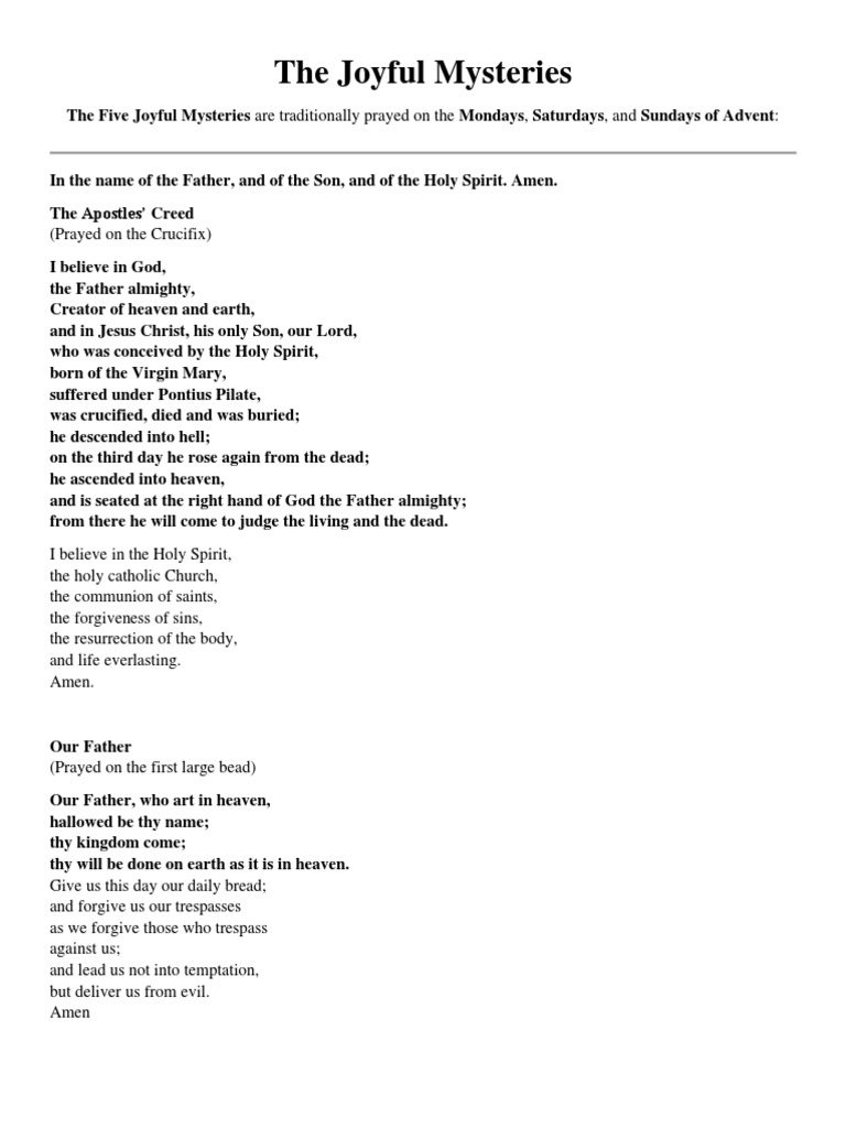 The Joyful Mysteries | PDF | Rosary | Lord's Prayer