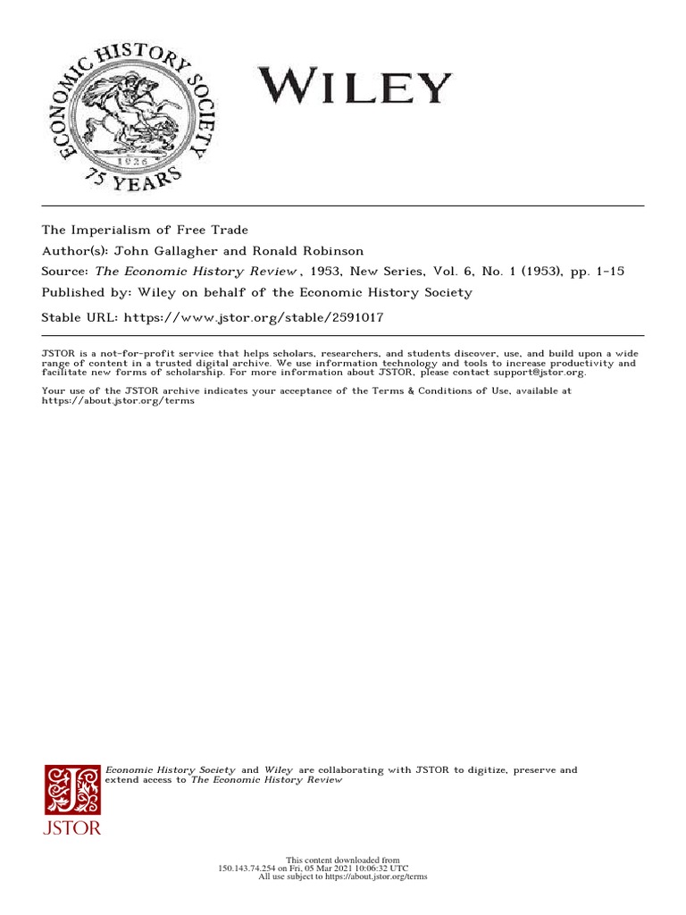 The Imperialism of Free Trade: Rethinking the Relationship Between Mid ...