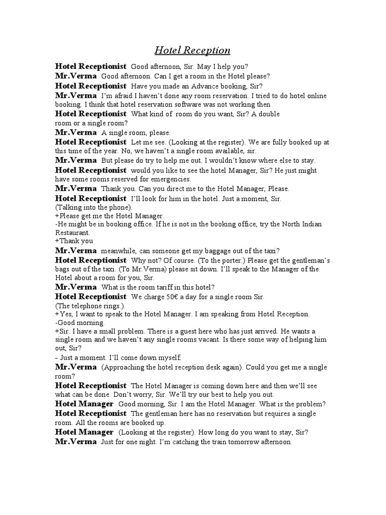 Hotel Receptionist Good Afternoon | PDF | Hospitality Industry | Hotel ...