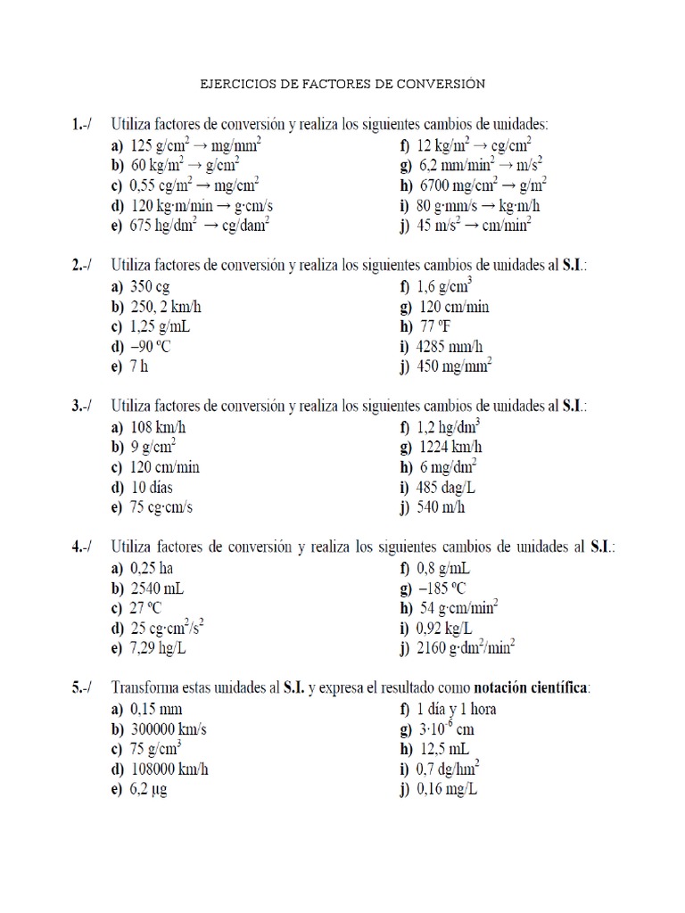Ejercicios Factores de Conversión | PDF