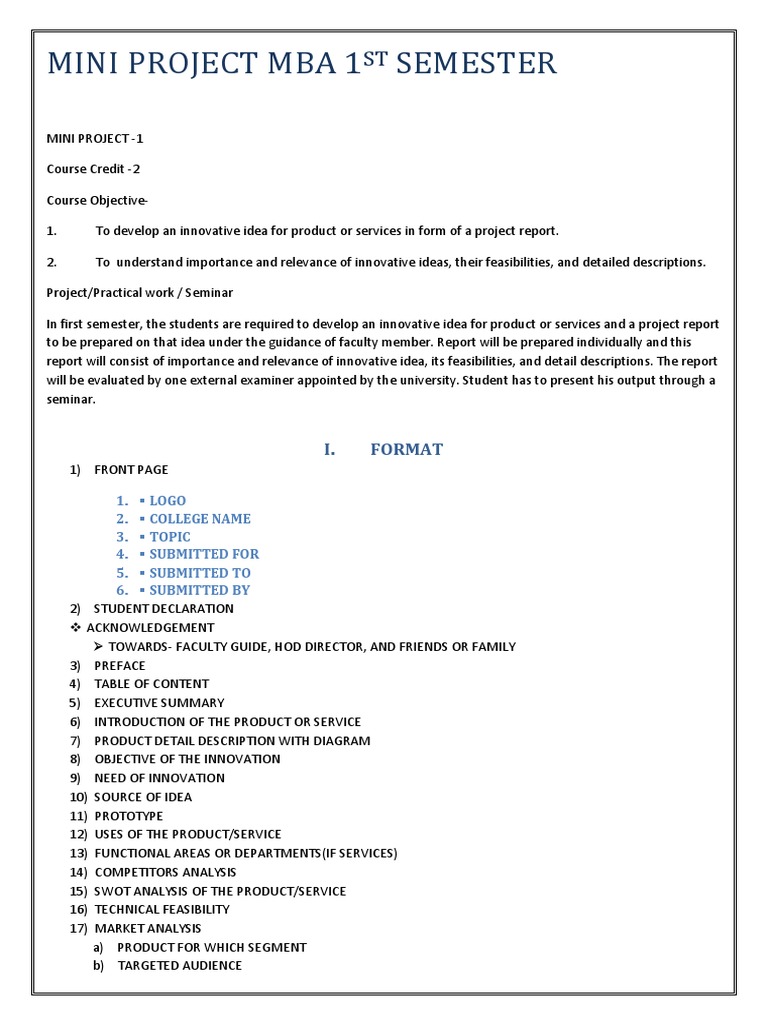 MBA 1st Semester Mini Project Guide | PDF | Business | Communication