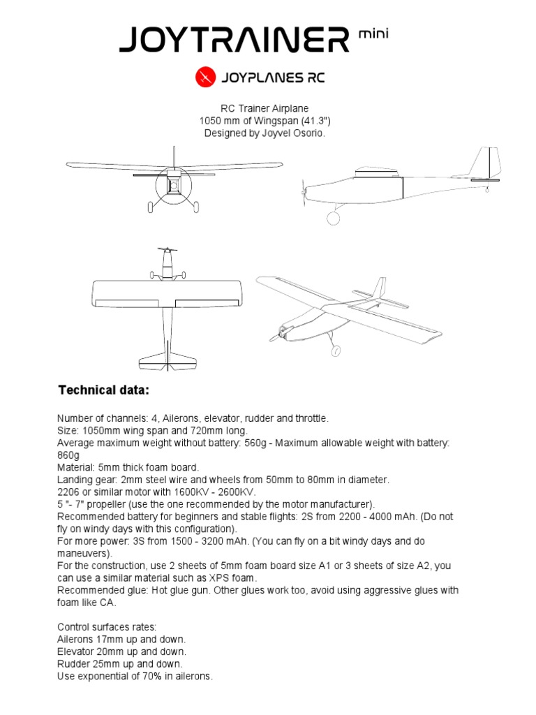 JOYTRAINER RC Airplane Specs & Build Guide | PDF | Technology & Engineering