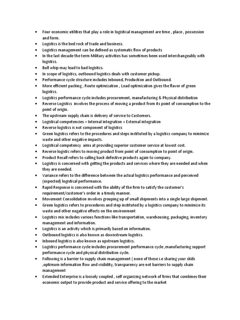 Key Concepts of Logistics Management | PDF | Logistics | Supply Chain