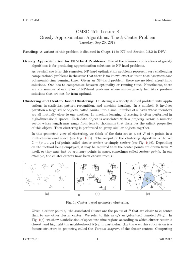 Lect08 Greedy K Center | PDF | Cluster Analysis | Algorithms