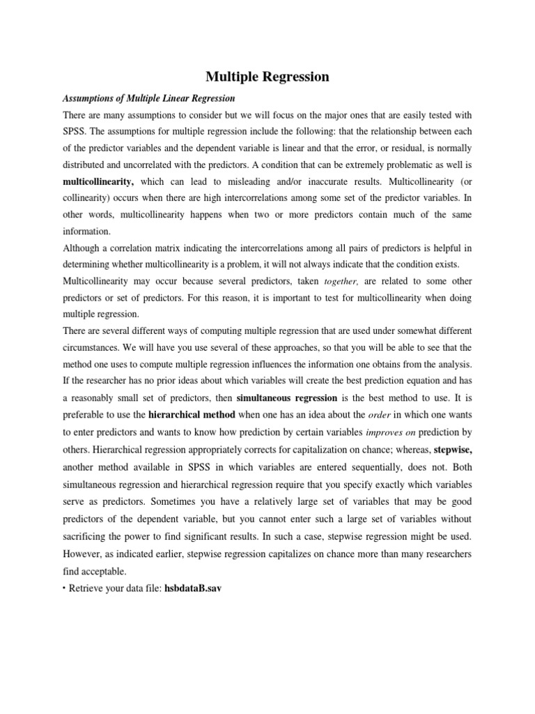 Assumptions of Multiple Linear Regression | PDF | Multicollinearity | Regression Analysis