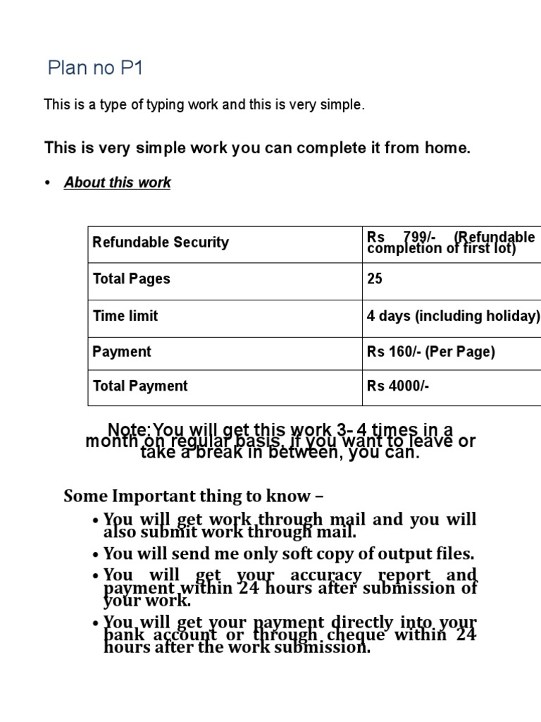 Plan No P1: This Is Very Simple Work You Can Complete It From Home ...