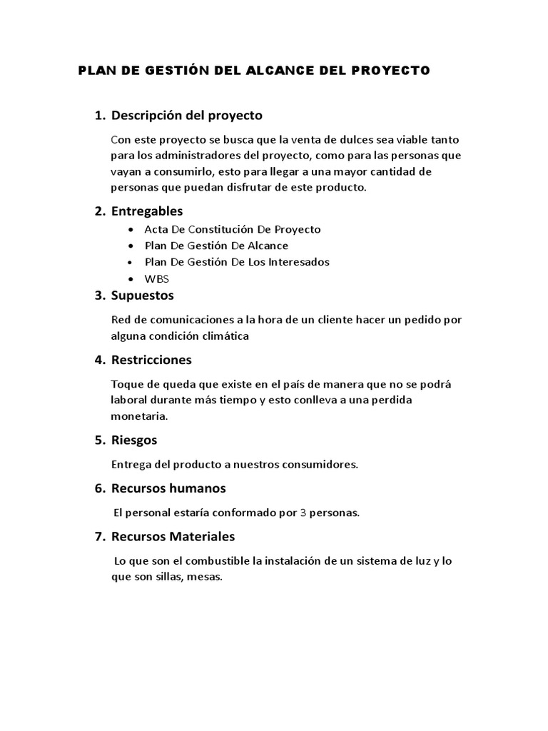 Plan de Gestión del Alcance del Proyecto | PDF