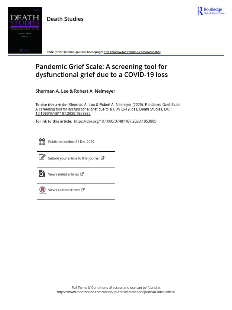 Pandemic Grief Scale | PDF | Grief | Receiver Operating Characteristic