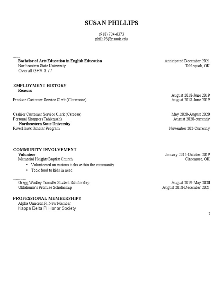 Susan Phillips Job Resume | PDF