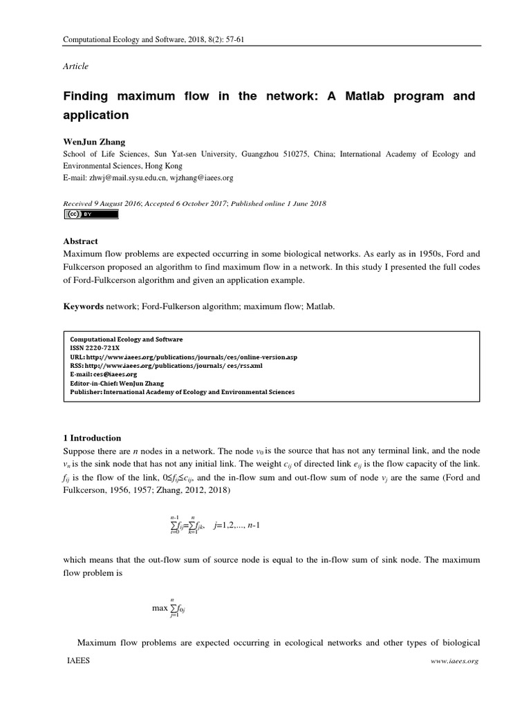 Finding M in The Network: A Matlab Program and Application: Aximum Flow | PDF | Algorithms ...
