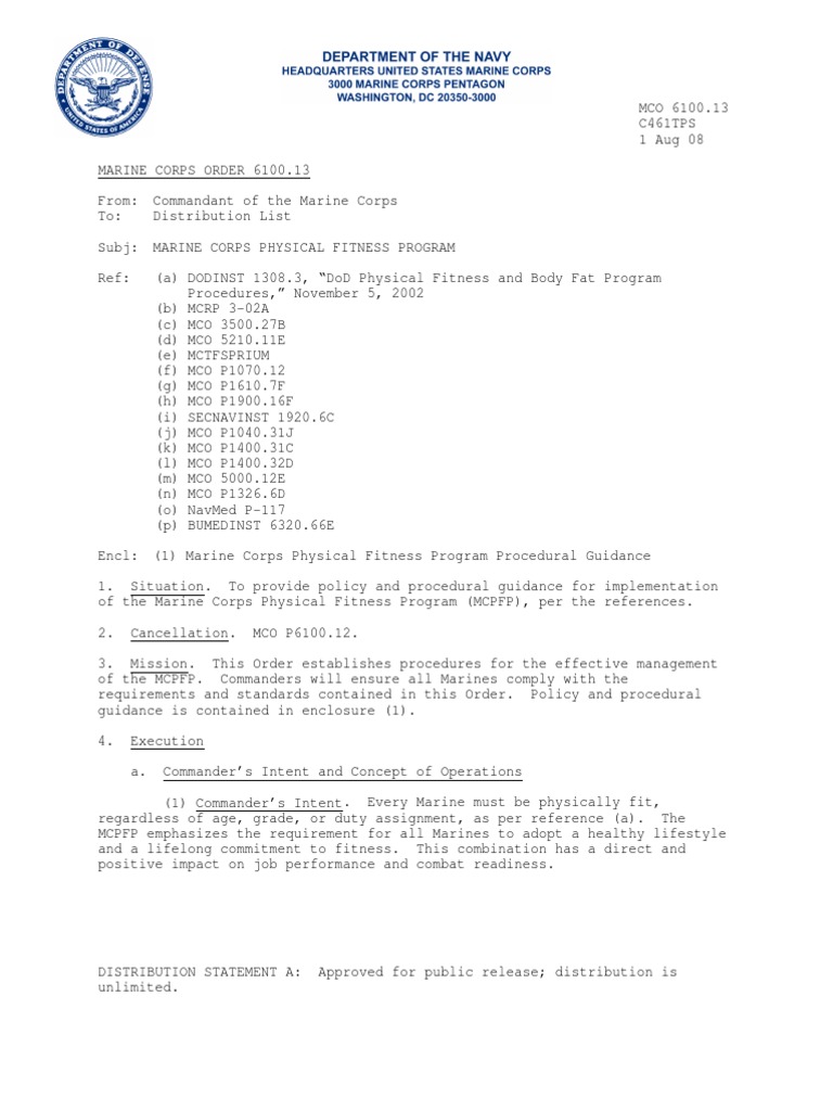 Marine Corps Fitness Guidelines | PDF | United States Marine Corps ...