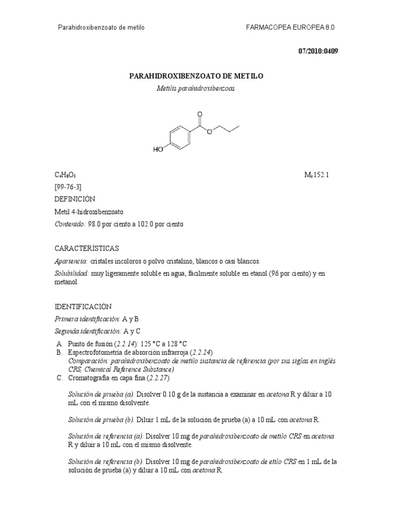 EP Methyl Parahydroxybenzoate Monograph - ESP | PDF | Cromatografía ...