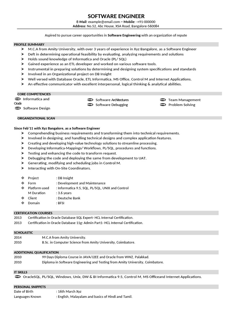 Software Engineer Resume Sample | PDF | Oracle Corporation | Software ...