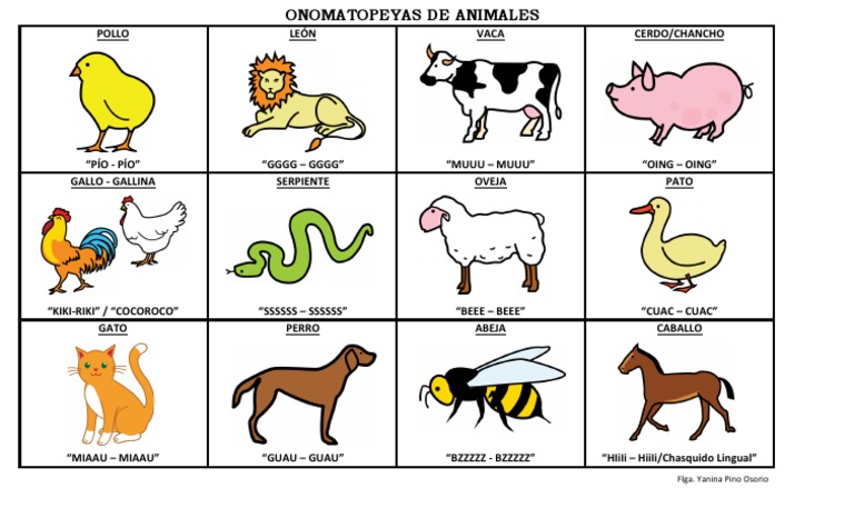 Onomatopeyas de Animales en Español | PDF | Animales y humanos | Ganado